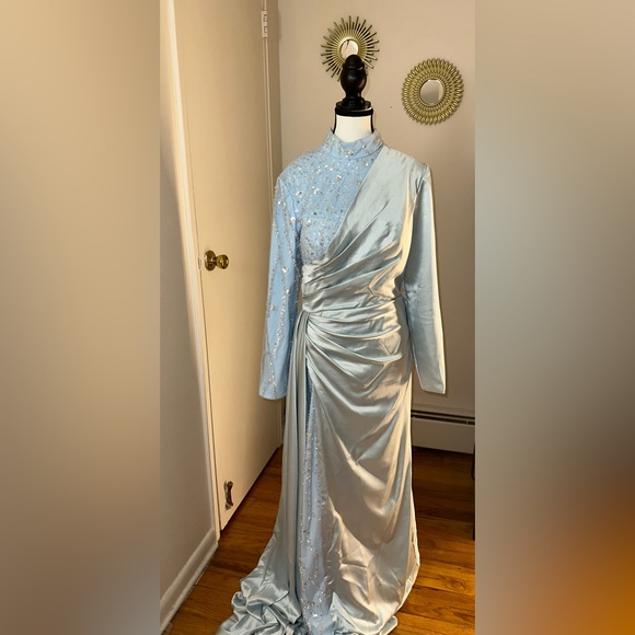 Dresses | Custom Baby Blue Satin Gown | Poshmark